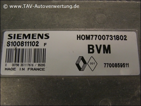 Engine control unit Renault S100811102-F HOM 7700-731-802 BVM 7700-859 ...