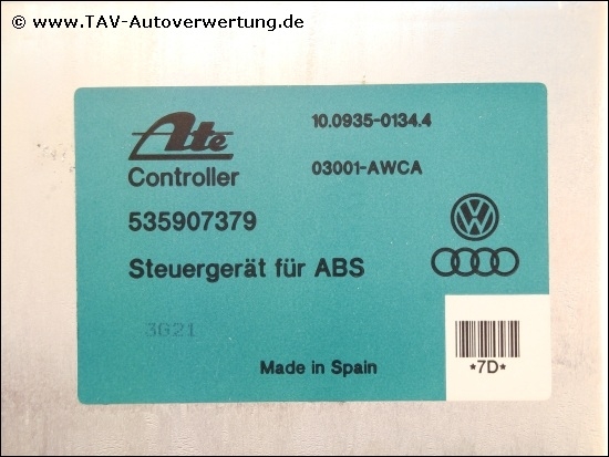 ABS Steuergeraet VW 535907379 Ate 10.0935-0134.4 03001-AWCA, 0,00
