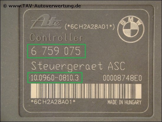 ABS/ASC Hydraulic unit BMW 34516759073 6-759-075 Ate 10020600244 ...