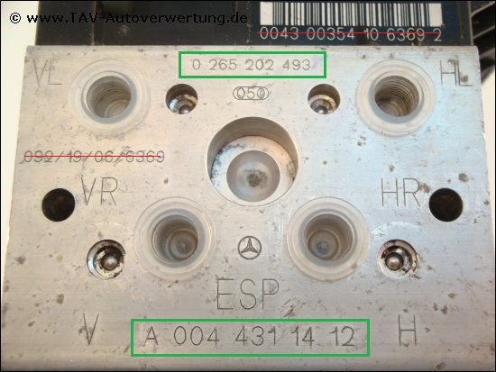 ABS/ESP Hydraulic unit Mercedes-Benz A 004-431-14-12 Bosch 0-265-202 ...
