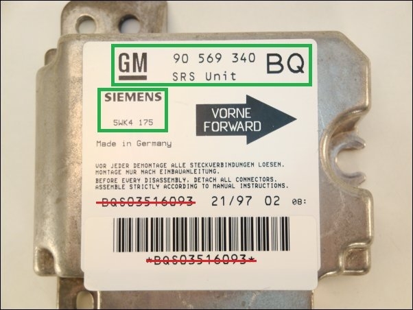 Air Bag control unit GM 90-569-340 BQ Siemens 5WK4-175 Opel Vectra-B ...